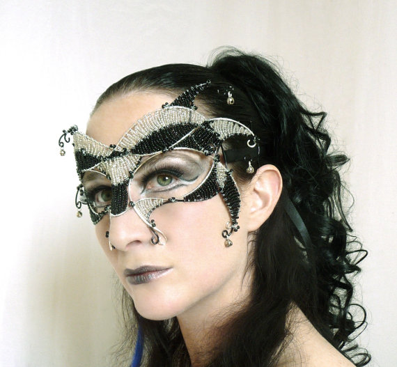 Black And Silver Jester Mask, Halloween, Handmade on Luulla