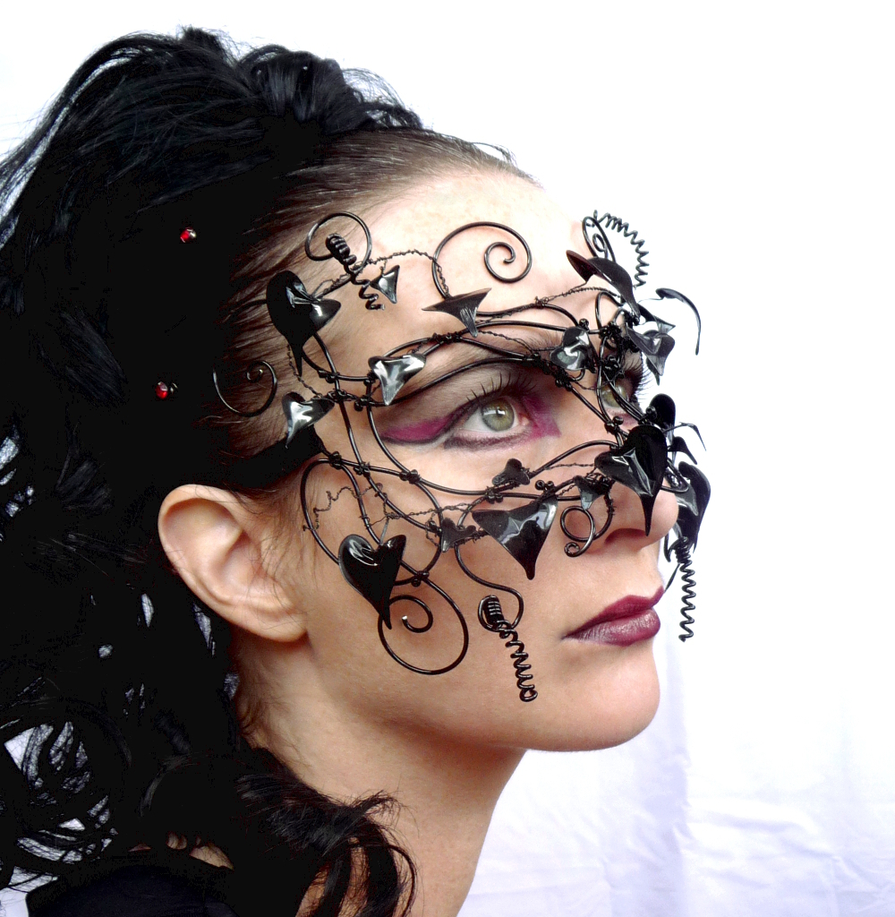 Gothic Vine Masquerade Mask, With Acrylic Leaves, Black, Handmade on Luulla