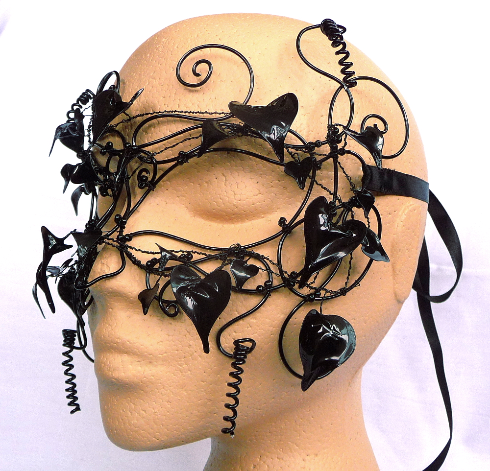 Gothic Vine Masquerade Mask, With Acrylic Leaves, Black, Handmade on Luulla